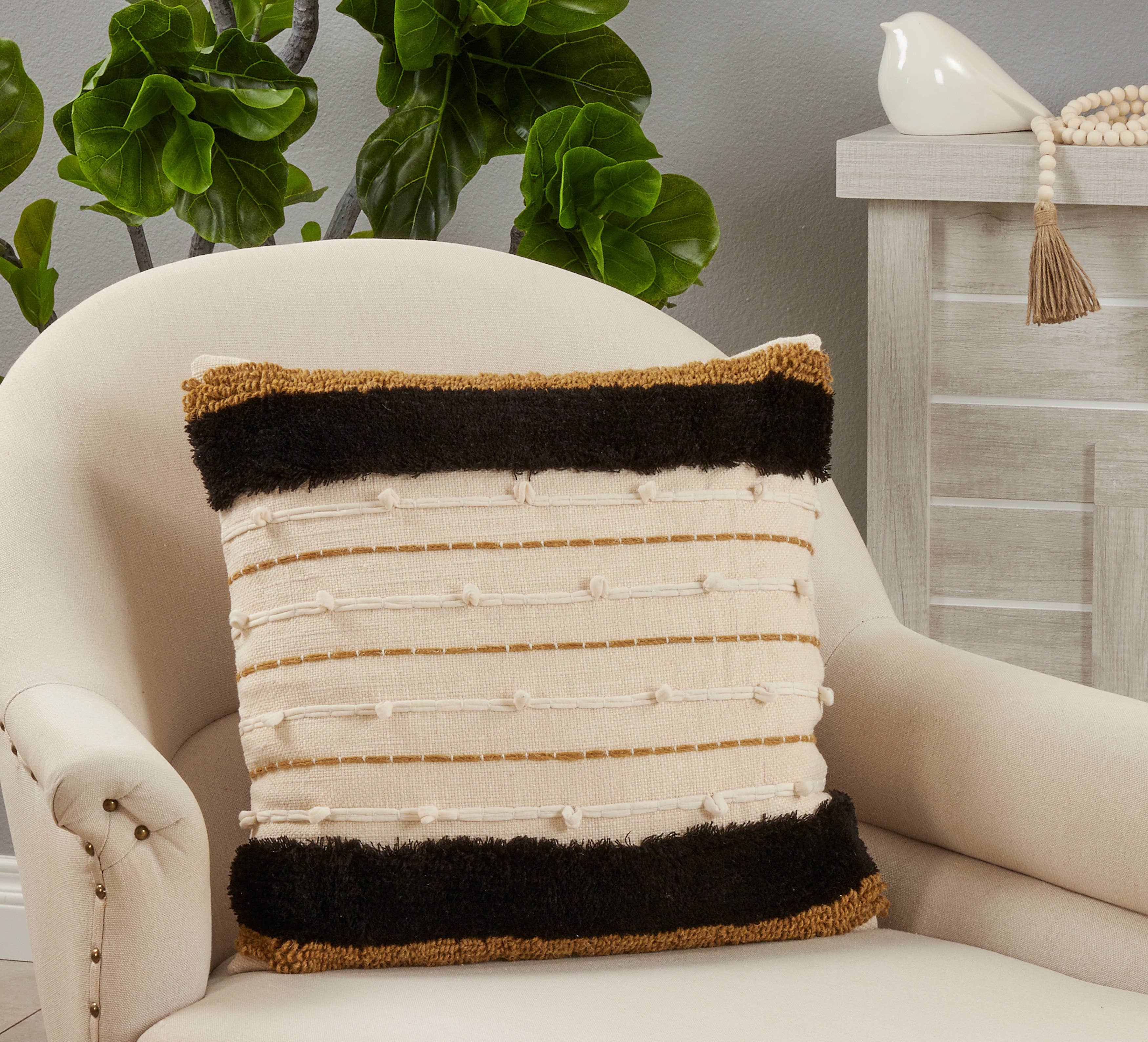 Throw Pillow With Embroidered Stripe Design – Boutique by MAO Design